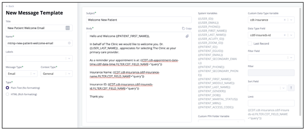 Creating a Message Template - Welkin Health